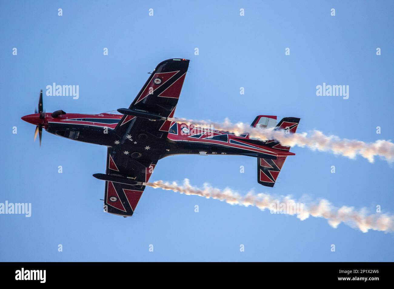 The Pilatus PC-21 of the RAAF Roullettes aerobatic display team at the ...