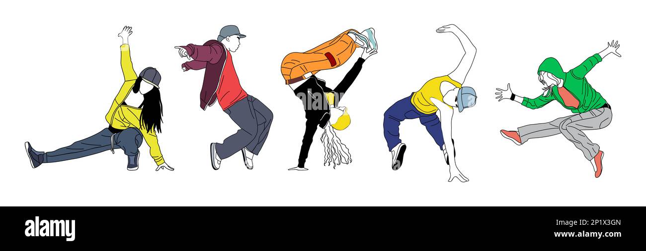 Teenager dancer hip hop, breakdance outline vector Stock Vector Image ...