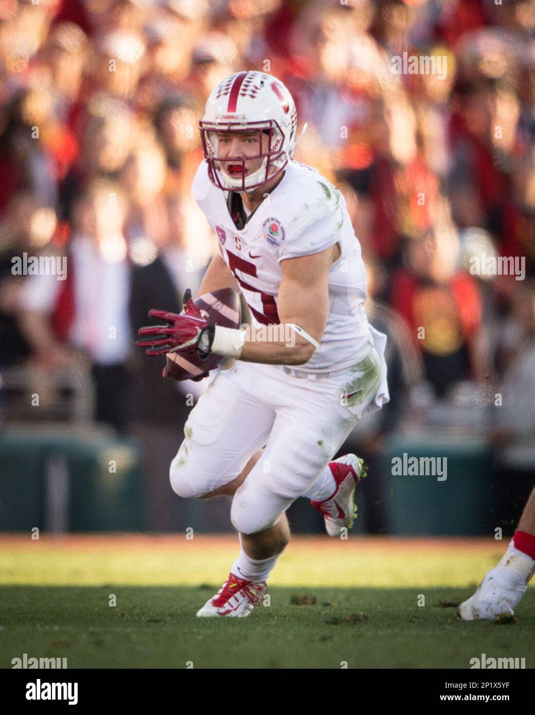 Stanford Cardinal running back Christian McCaffrey (5) against the Iowa ...