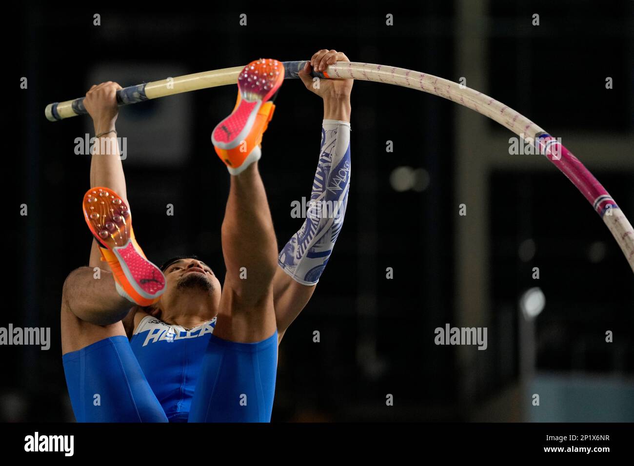 Emmanouil Karalis, of Greece, makes an attempt in the Men Pole Vault ...