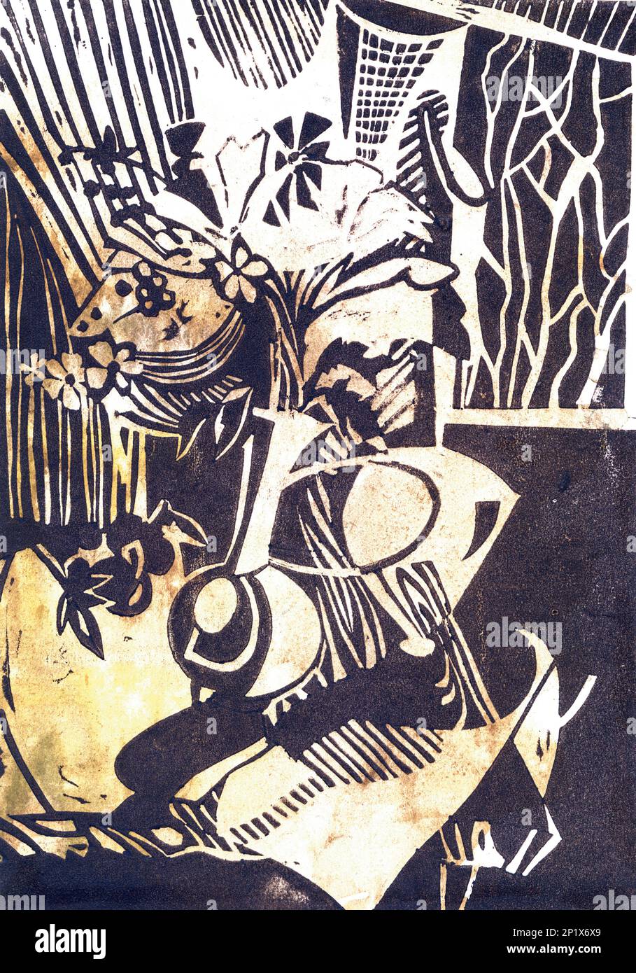 Graphic still life with flowers in vase. Abstract still life. Print ...