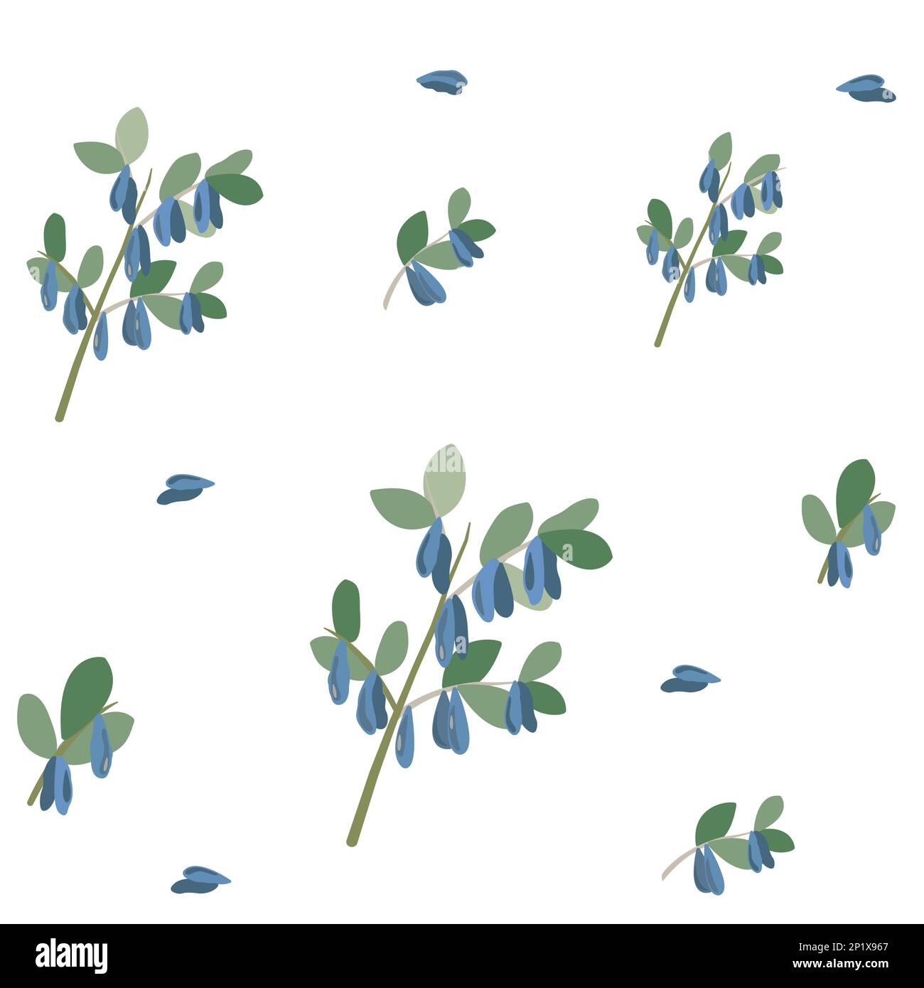 Pastel colour honeysuckle berries seamless pattern. Lonicera japonica ...