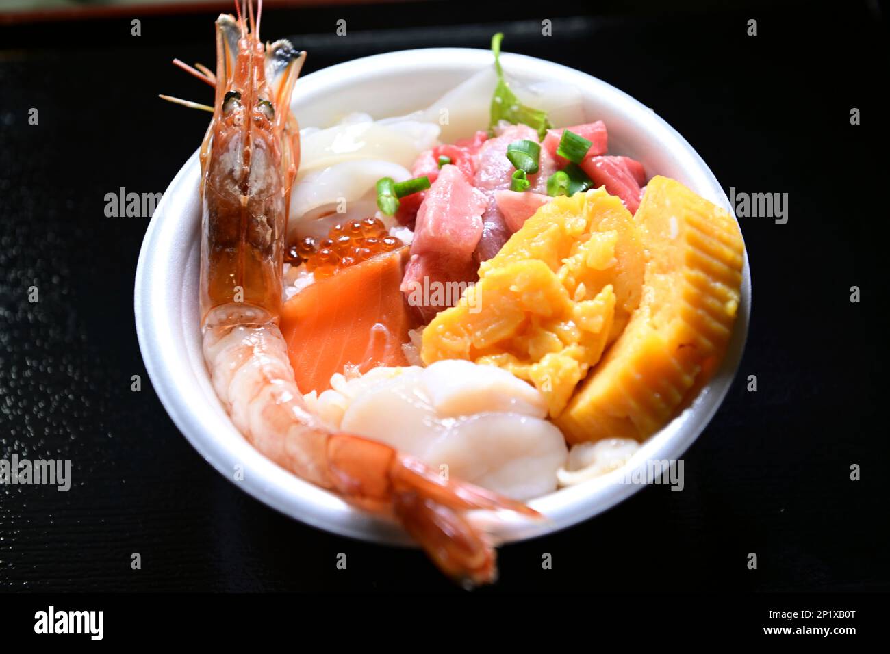 The Aomori Nokkedon, a rice bowl dish of toppings on hot steamed rice ...