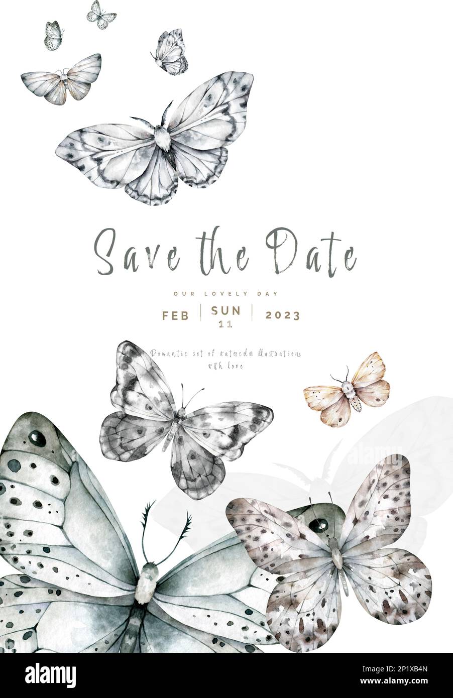 Watercolor butterflies and flowers spring greeting card. Rectangular ...