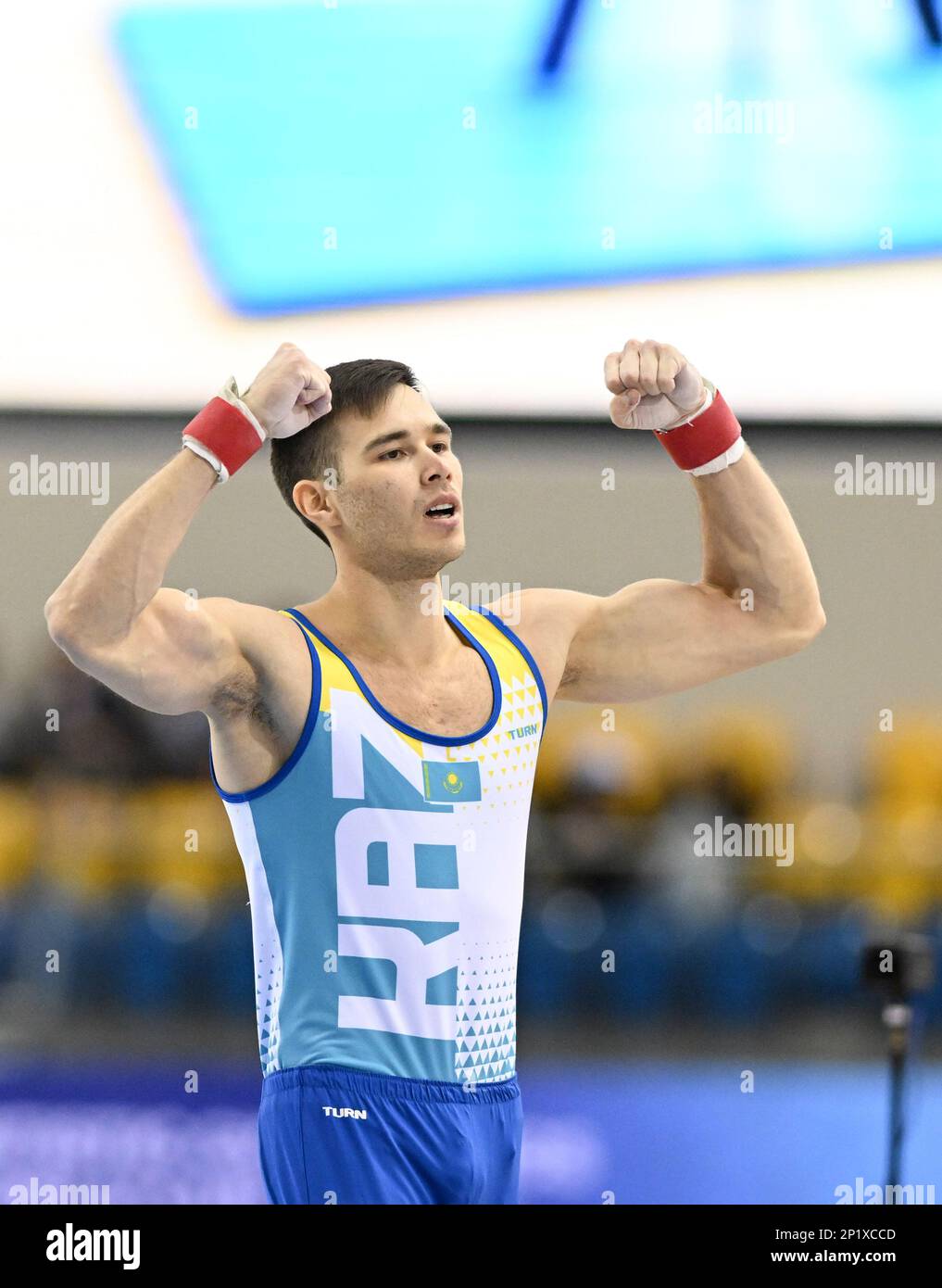 Doha, Qatar. 3rd Mar, 2023. Nariman Kurbanov of Kazakhstan celebrates ...