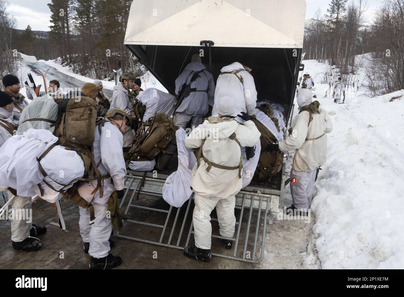 U.S. Marines with 2d Reconnaissance Battalion, 2d Marine Division, load ...