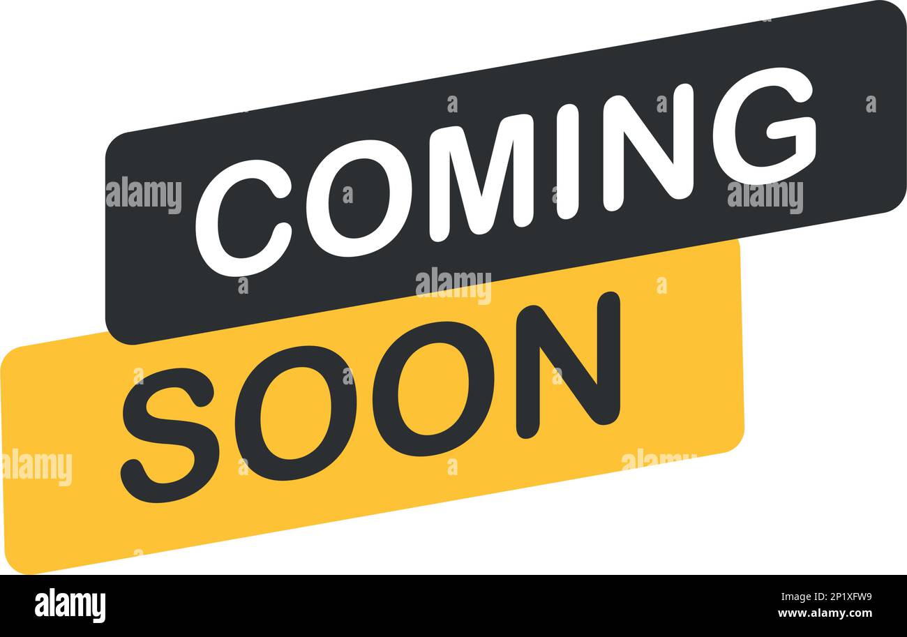 Coming soon banner icon in flat style. Promotion label vector ...