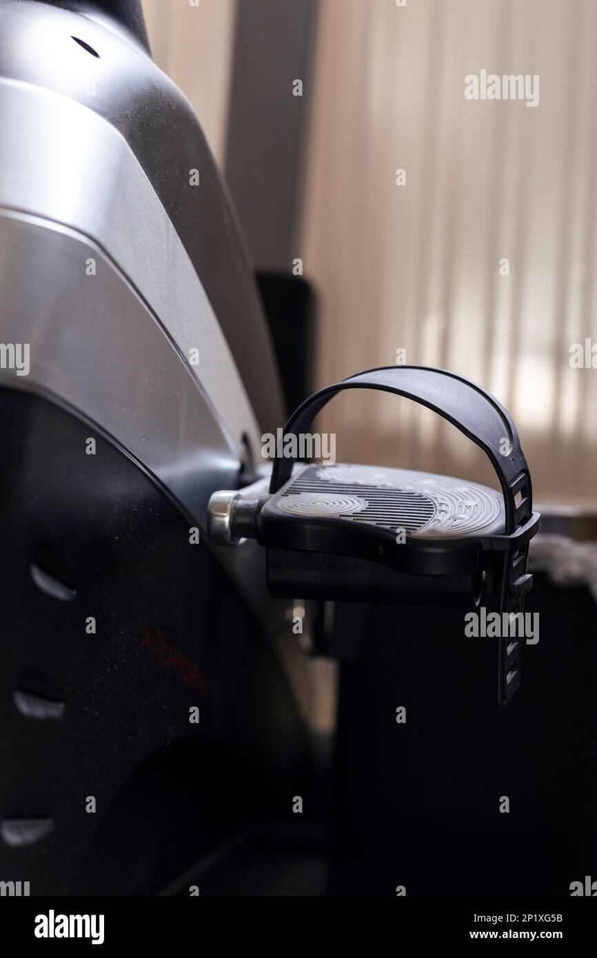A portrait of the pedal of a home trainer or training bike standing ...