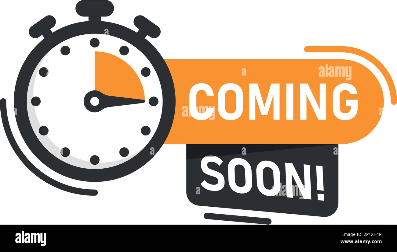 Coming soon banner icon in flat style. Promotion label vector ...