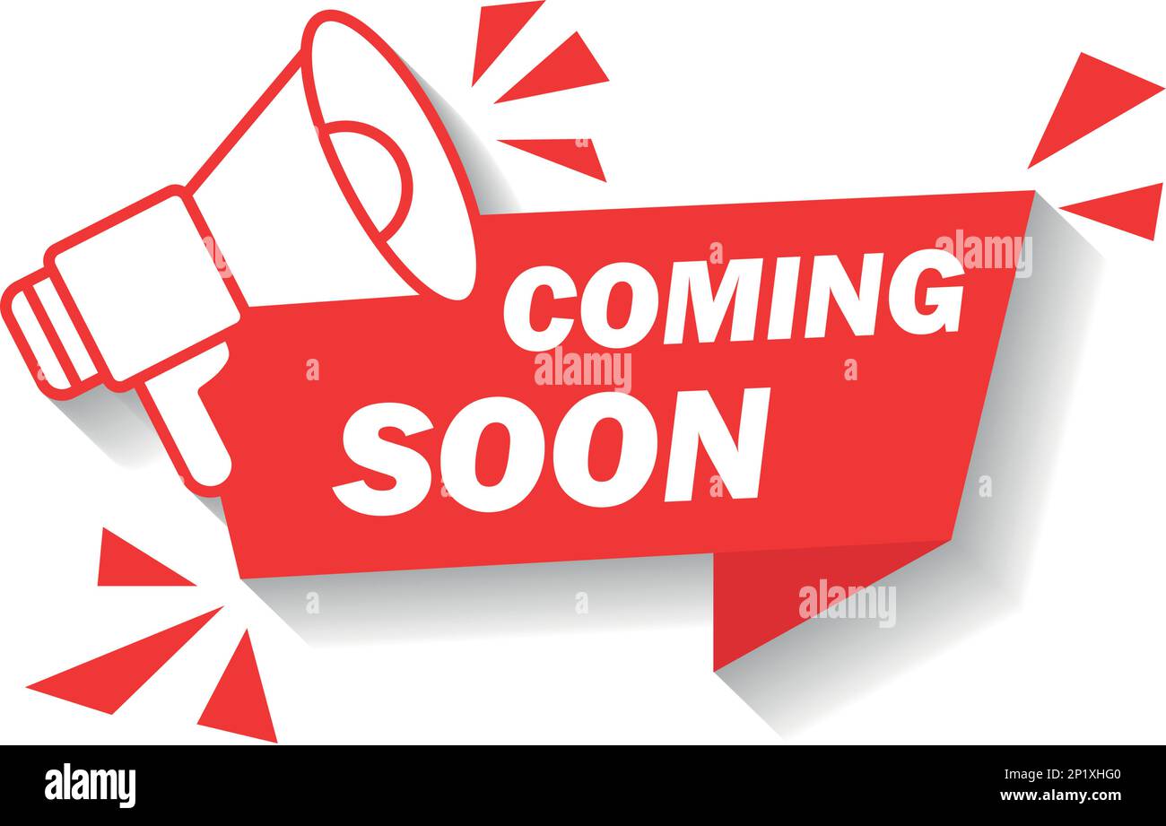 Coming soon banner icon in flat style. Promotion label vector ...