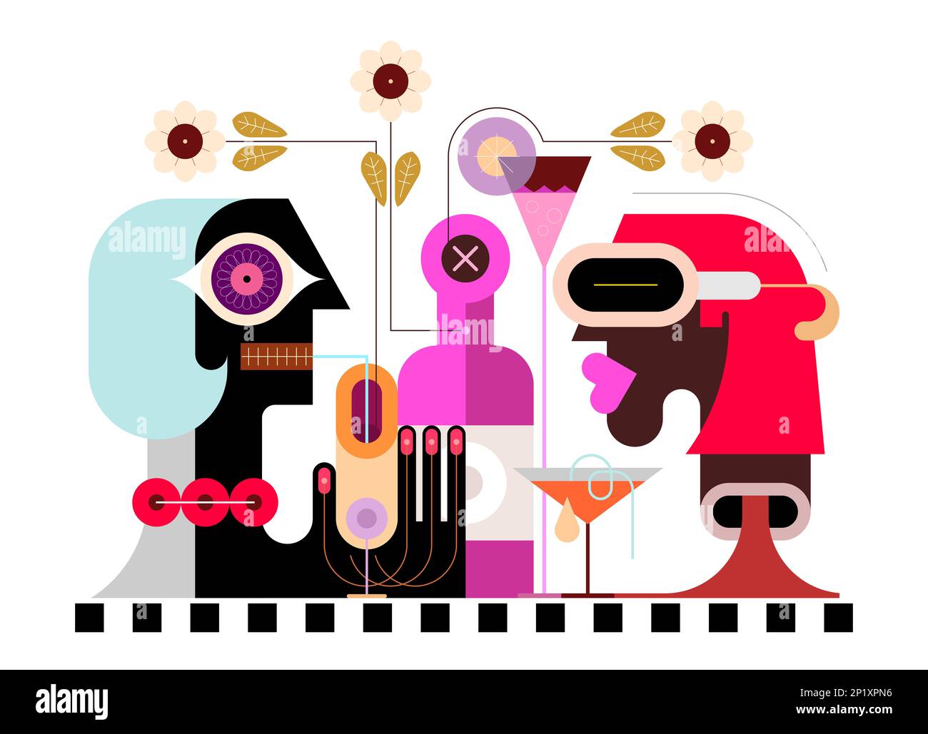 Colored image isolated on a white background Romantic Dinner vector ...