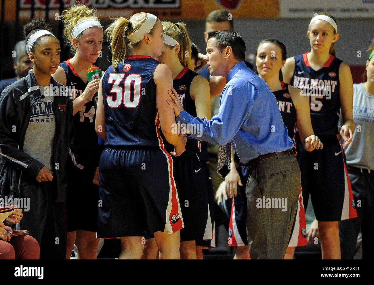 December 29, 2015: Belmont Bruins Head Coach Cameron Newbauer tells his ...