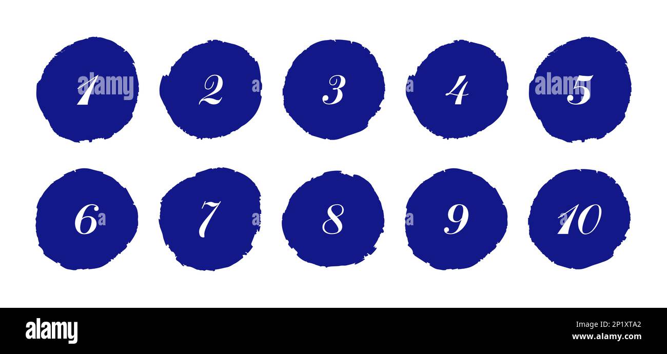 Set of number on a label vector. Number collection. Blue color markers ...