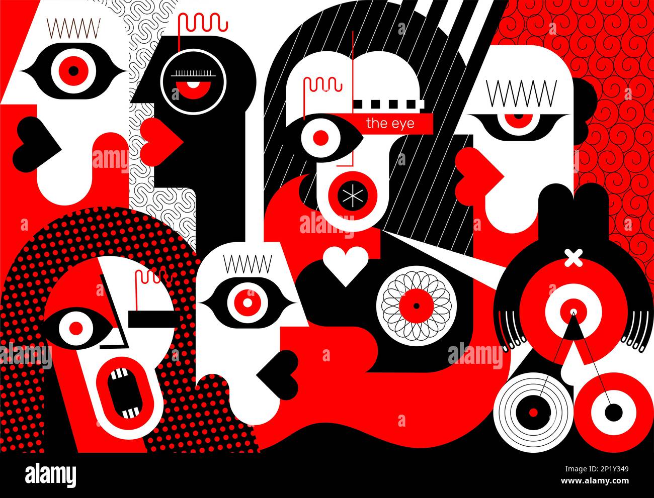 Several emotional adult people communicating and arguing. Red, black ...