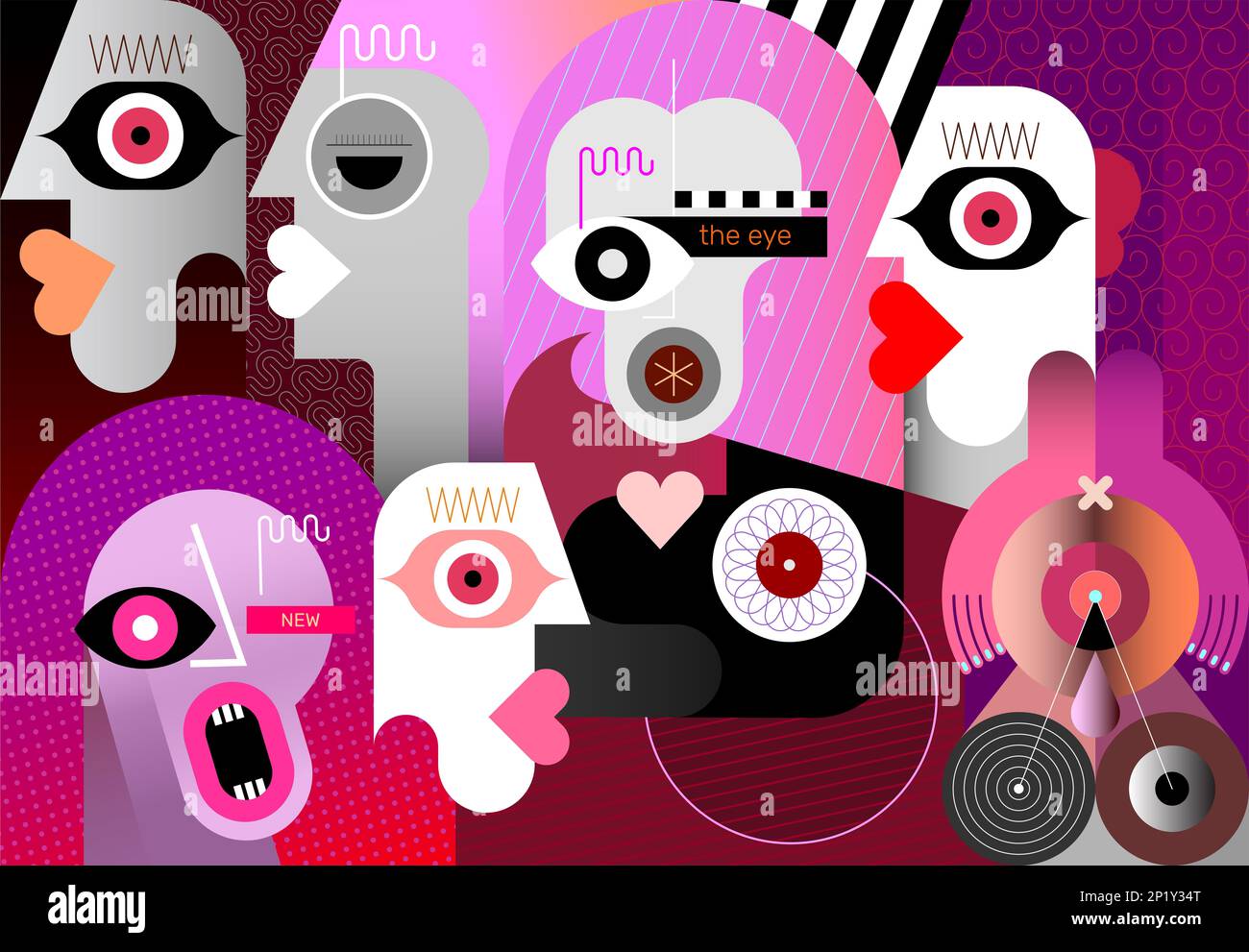 A group of people watch the man takes off his mask and screams. Modern ...