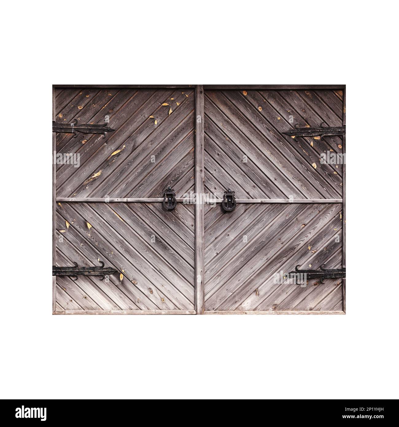 Closed wooden barn gate isolated on white, background photo texture ...