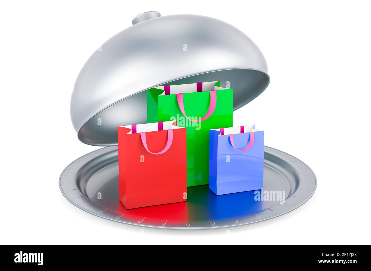 Restaurant cloche with shopping bag, 3D rendering isolated on white ...