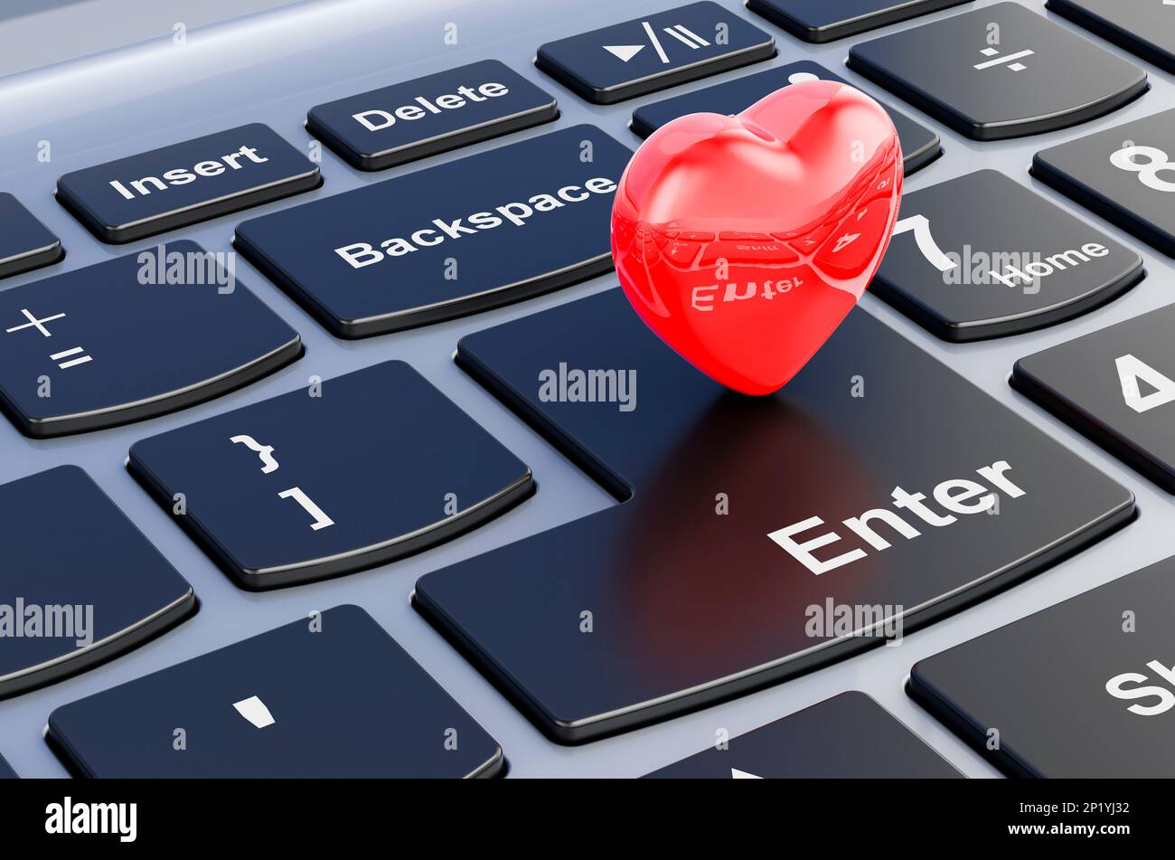 Red heart on laptop keyboard, 3D rendering Stock Photo - Alamy