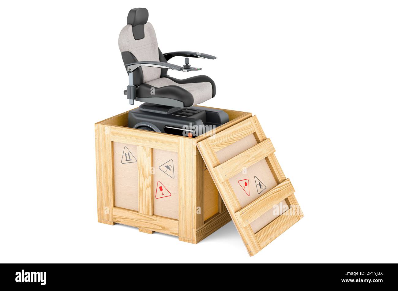 Motorized Power Chair inside wooden box, delivery concept. 3D rendering ...