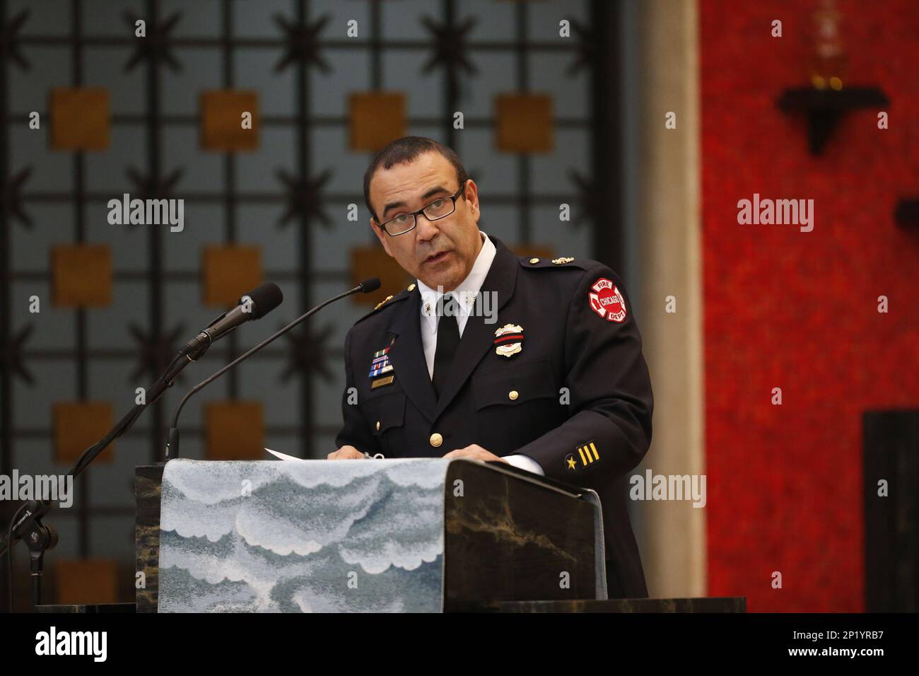 Fire Commissioner Jose A. Santiago speaks at Chicago firefighter Daniel ...