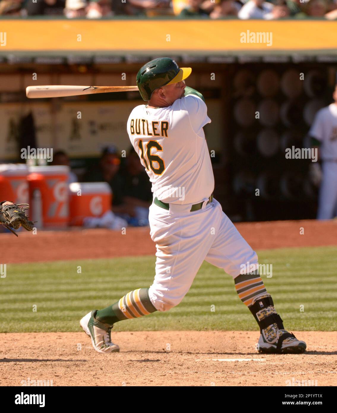 Oakland A's Billy Butler (16) during a game against the Seattle ...