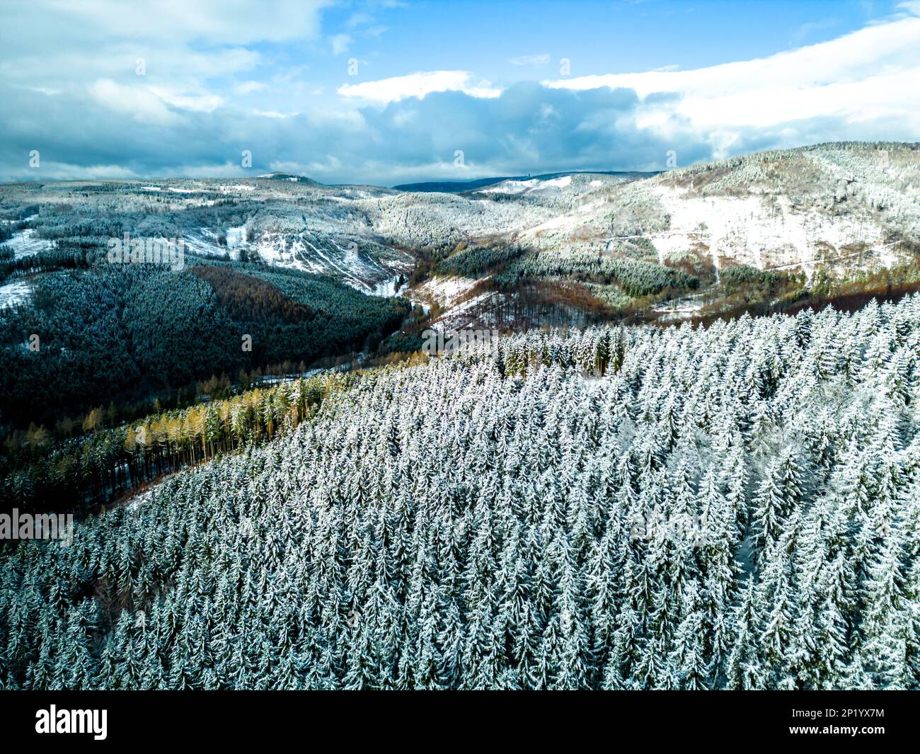 Beautiful winter landscape on the heights of the Thuringian Forest near ...