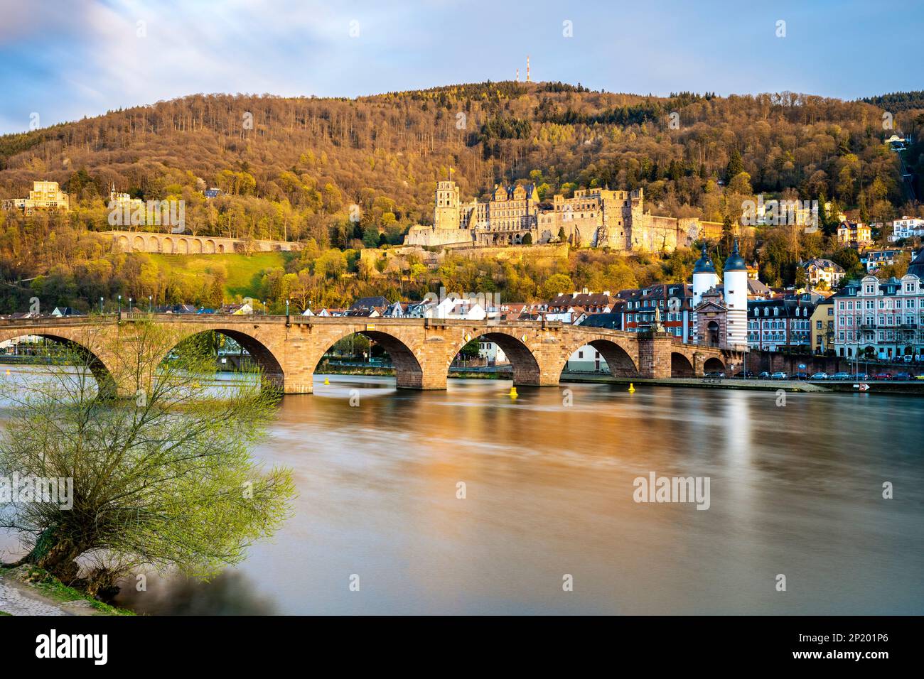The Old Town of Heidelberg with the castle, the Old Bridge, river ...