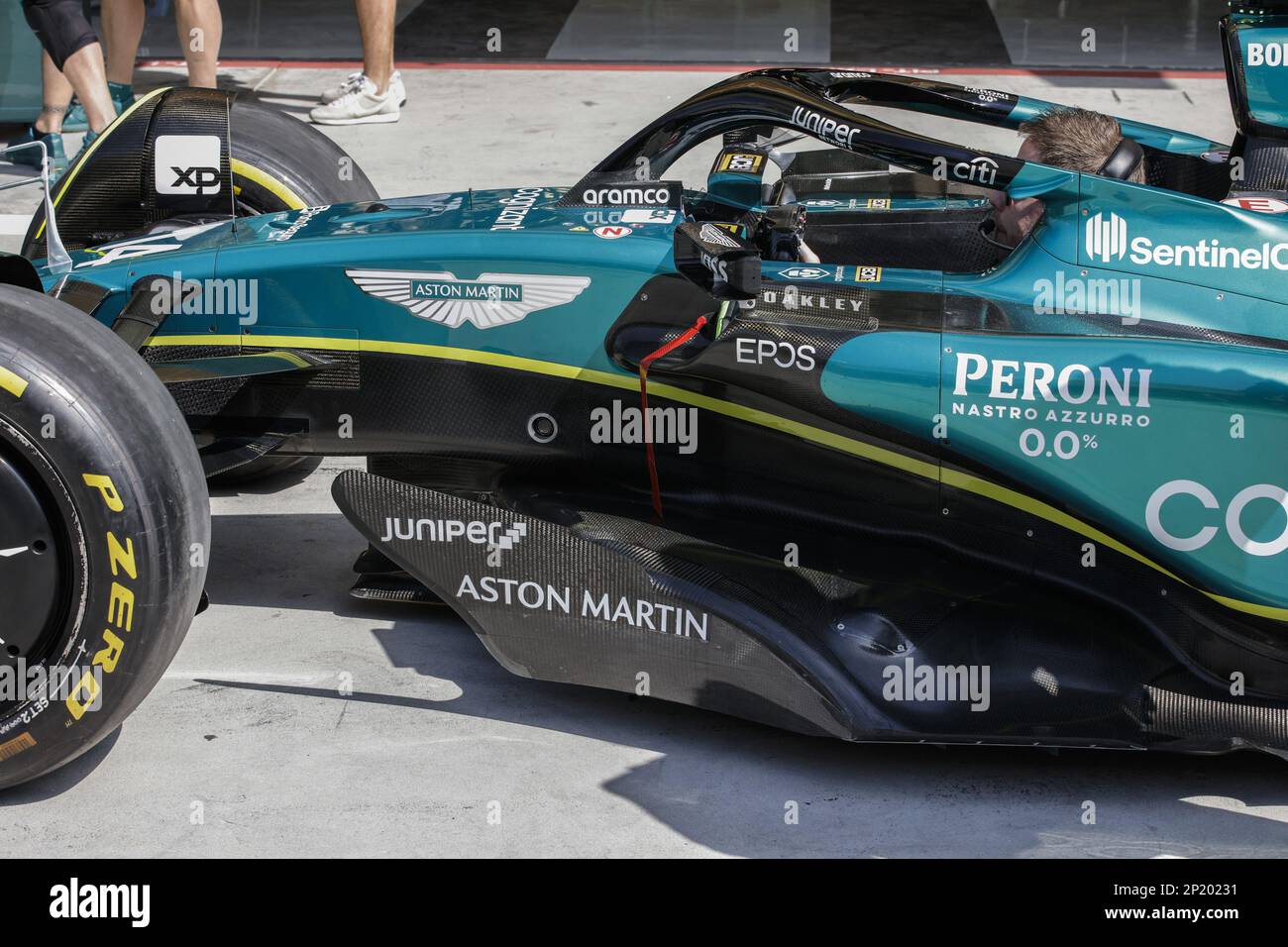 Aston Martin F1 Team AMR23, mechanical detail during the Formula 1 Gulf Air Bahrain Grand Prix ...