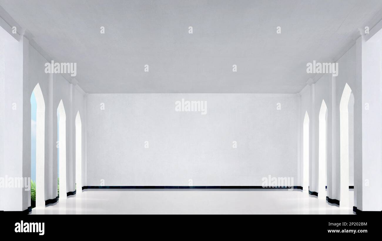 Marble floor and white wall of the mosque Stock Photo - Alamy