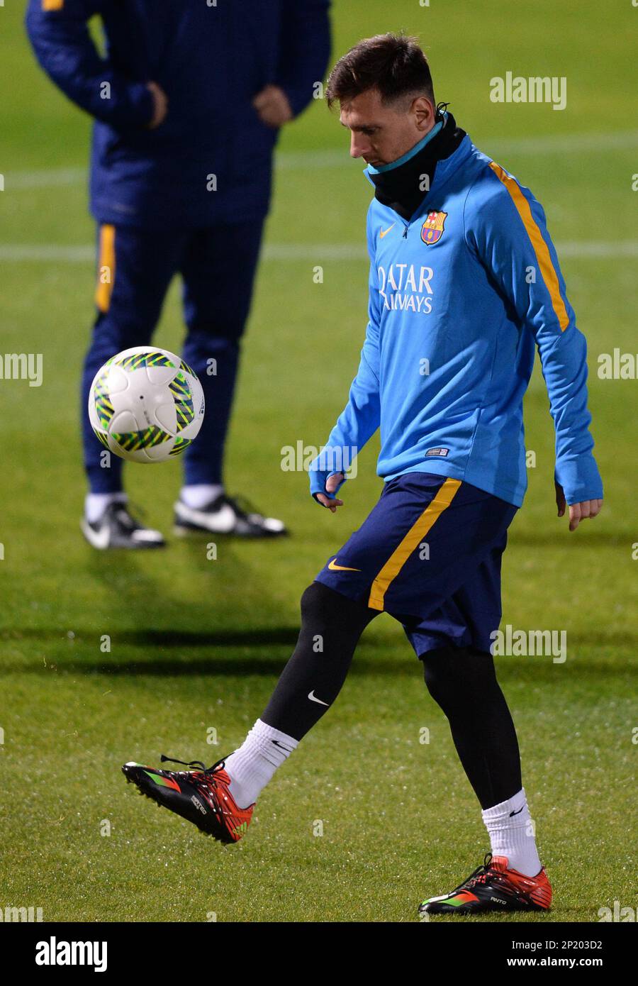 Barcelona forward Lionel Messi attends a practice session at the ...