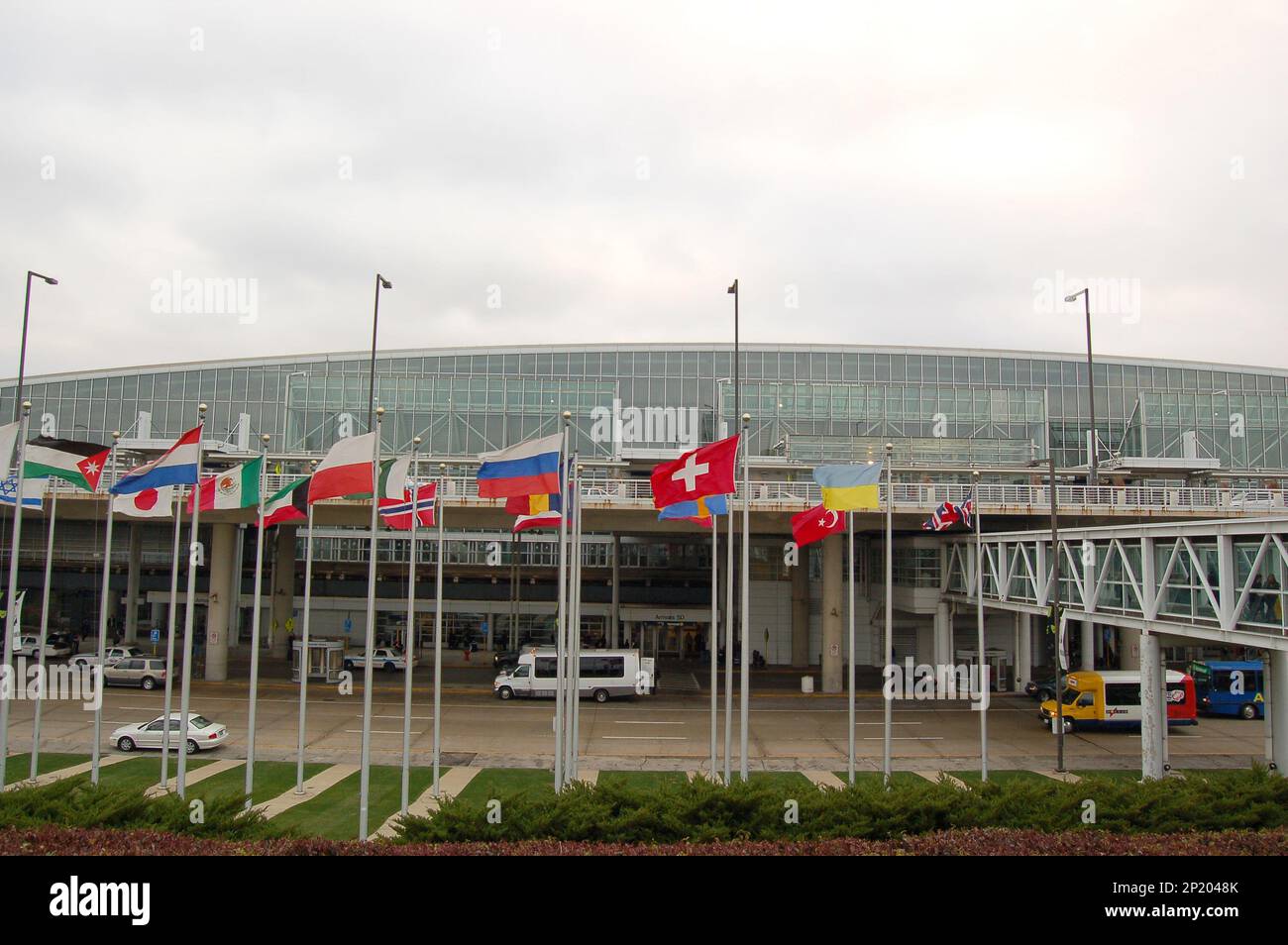 CHICAGO,IL-NOVEMBER 23:Flags on the poles, Shuttles and Police car at ...