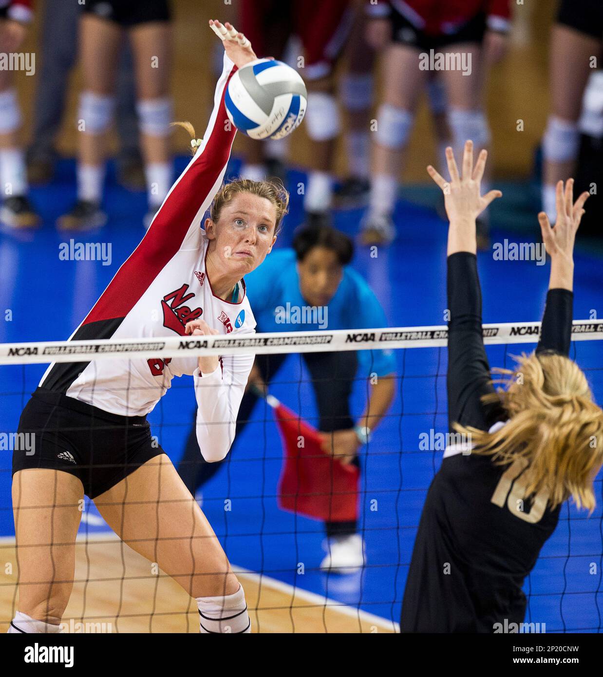 Nebraska outside hitter Kadie Rolfzen (6) sends a kill past Washington ...