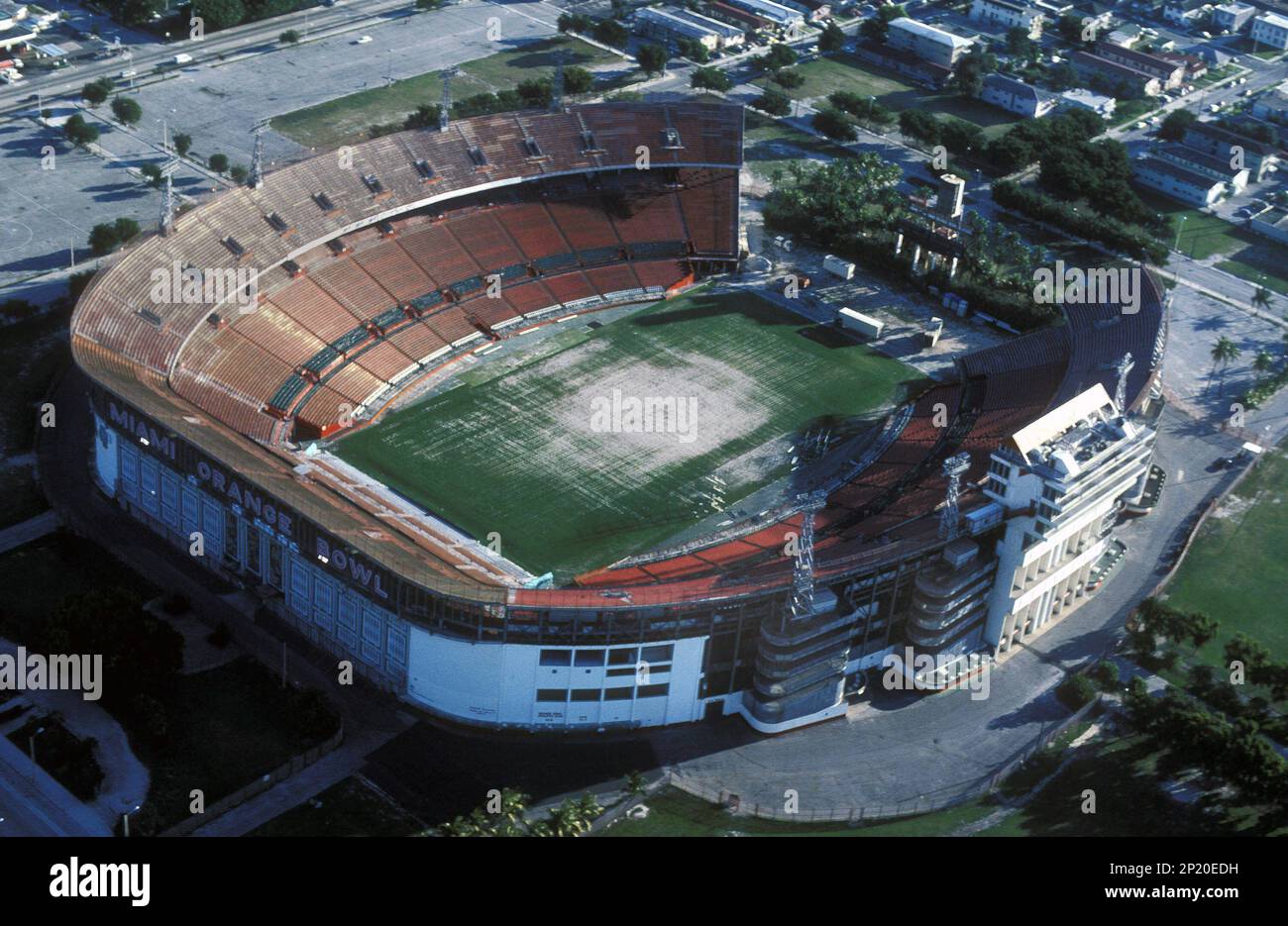 An aerial view of the Orange Bowl, home of the University of Miami and ...