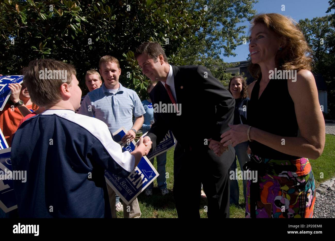 Sen. George Allen, R-Va., shakes hands with supporters as he arrives ...
