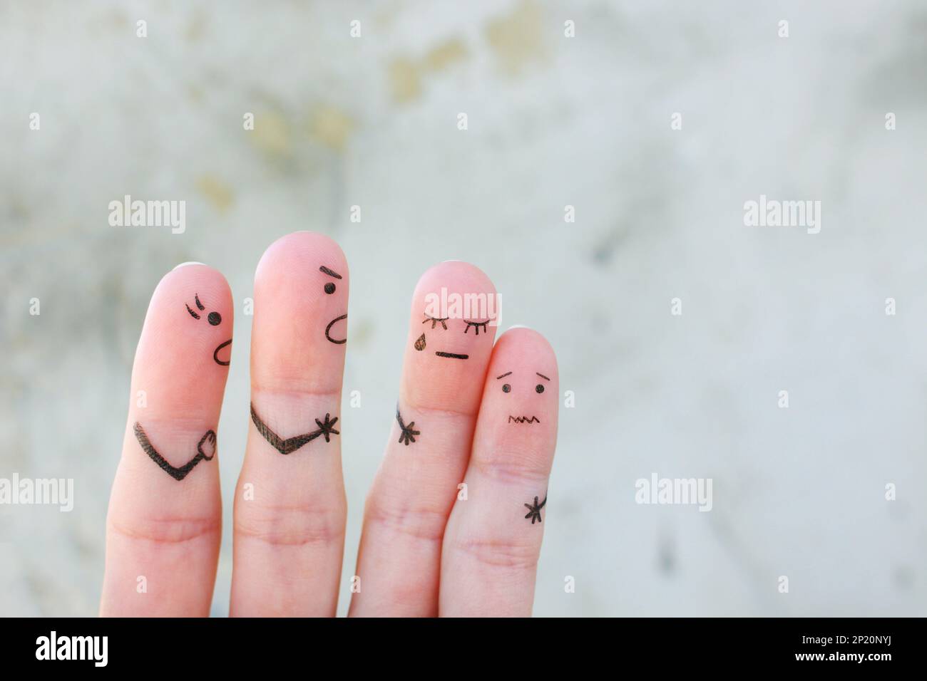 Fingers art of family during quarrel. The concept of parents scolded ...