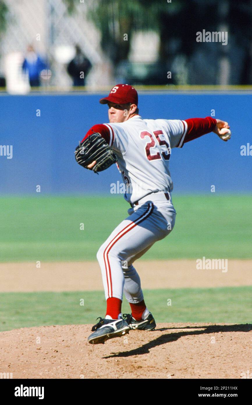 Jeff Austin of the Stanford Cardinal pitches during a 1996 NCAA ...