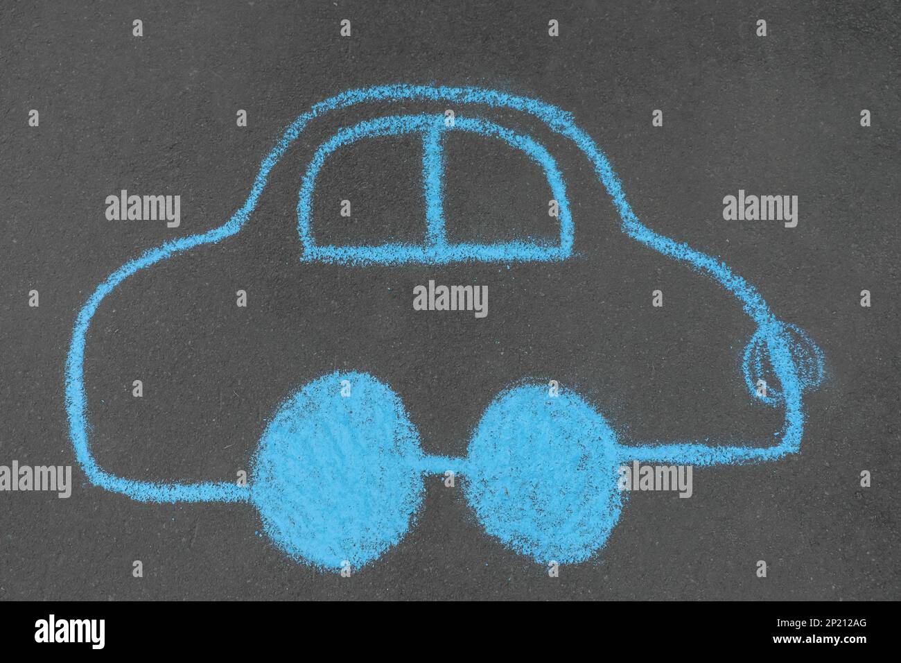 Child's chalk drawing of car on asphalt, top view Stock Photo - Alamy
