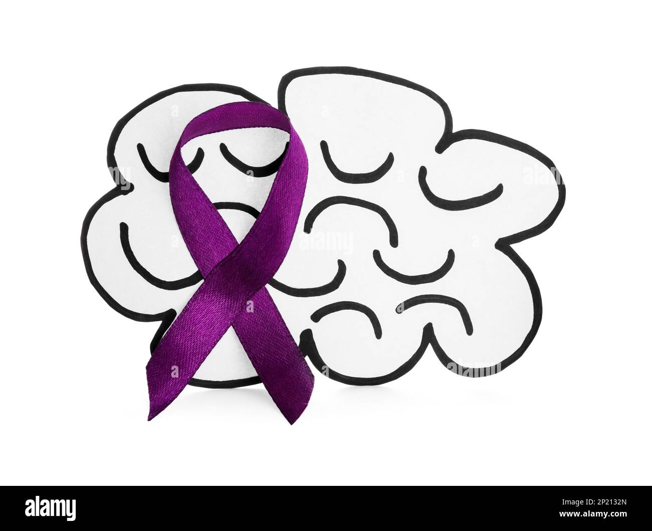 Paper brain cutout with purple ribbon on white background Stock Photo ...