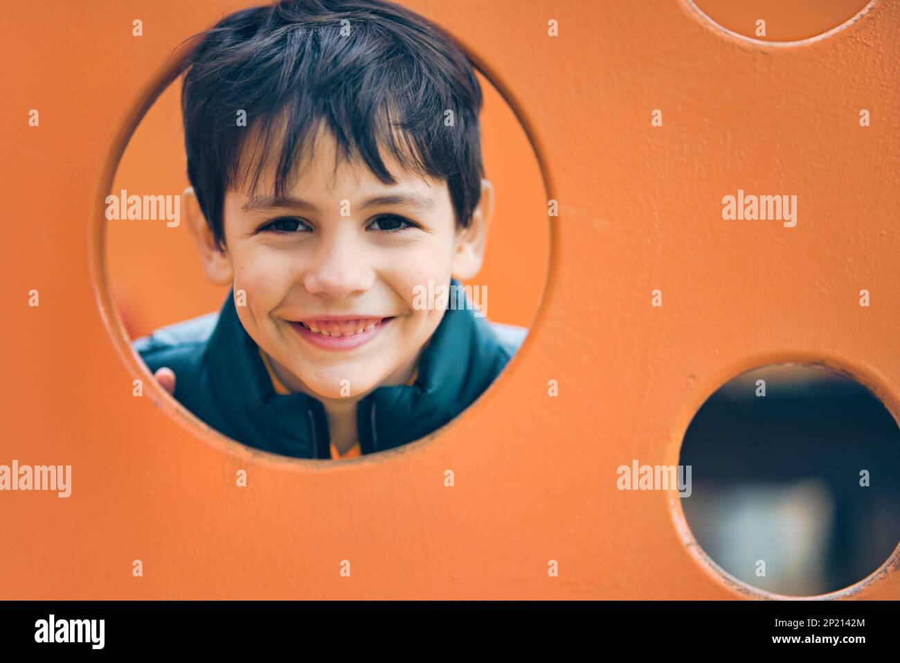 Happy, funny, brave boy on the playground Stock Photo - Alamy