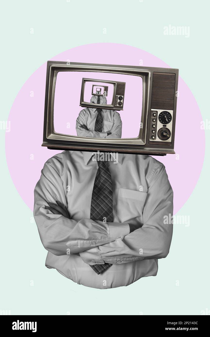 Art collage, Modern art collage of a man with a TV instead of his head ...
