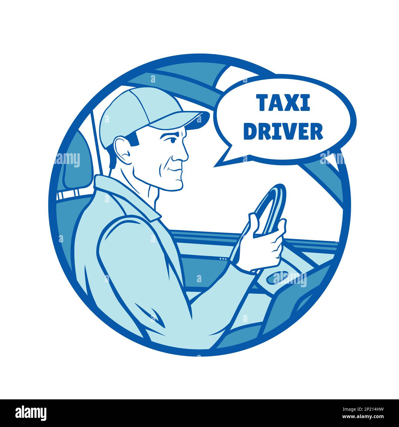 Vehicle interior driver car wheel ride driving. Vector sticker on white ...