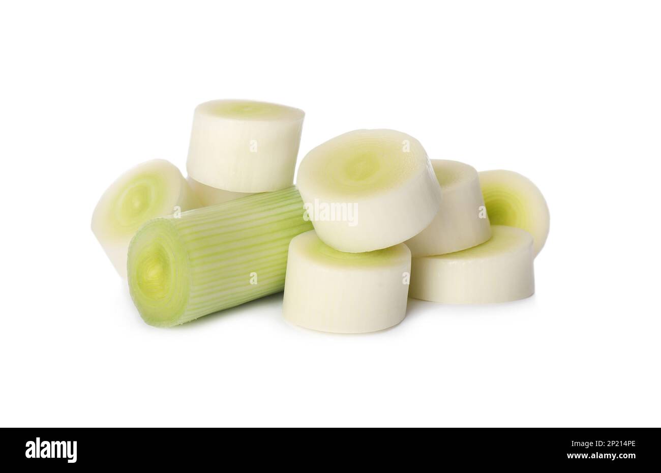 Sliced fresh raw leek on white background Stock Photo - Alamy