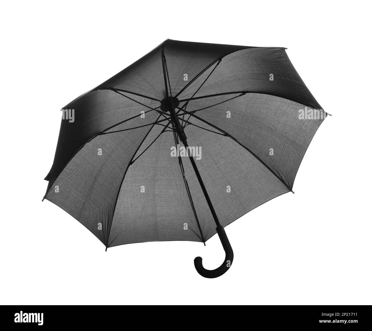 One open black umbrella isolated on white Stock Photo - Alamy