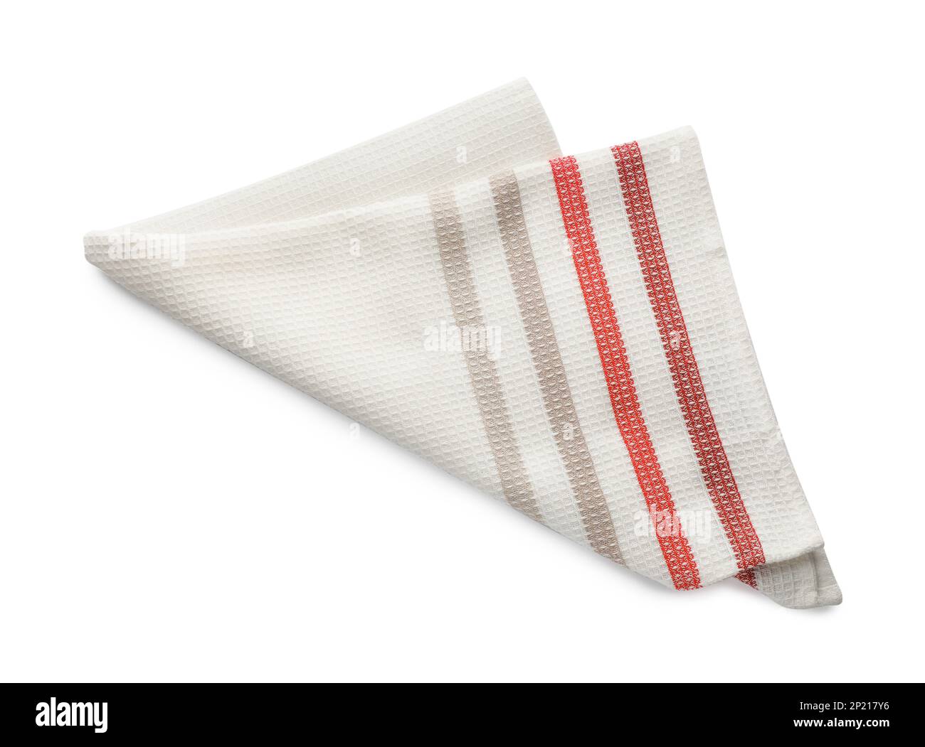 Striped kitchen towel isolated on white, top view Stock Photo - Alamy