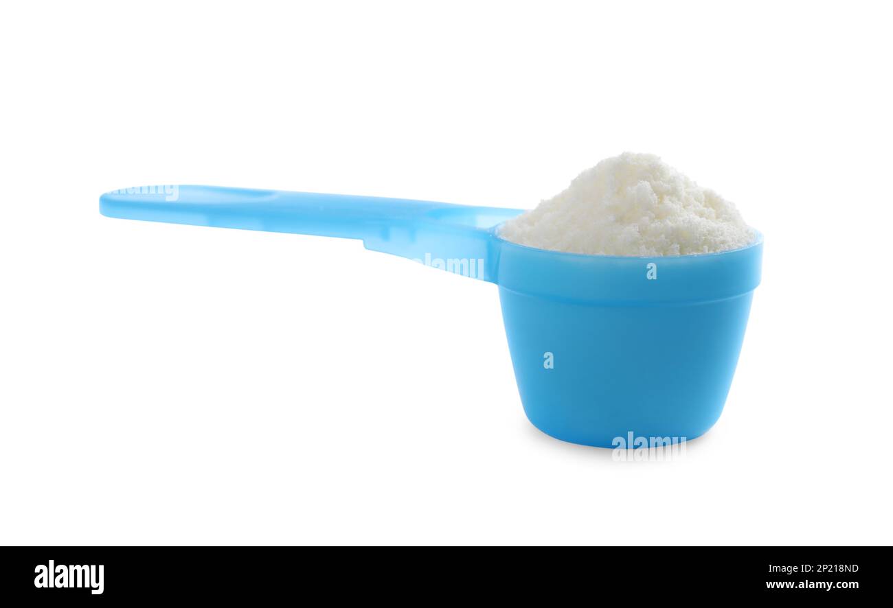 Scoop of powdered infant formula isolated on white. Baby milk Stock ...