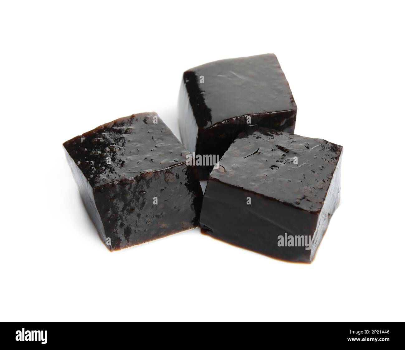 Delicious grass jelly cubes on white background Stock Photo - Alamy