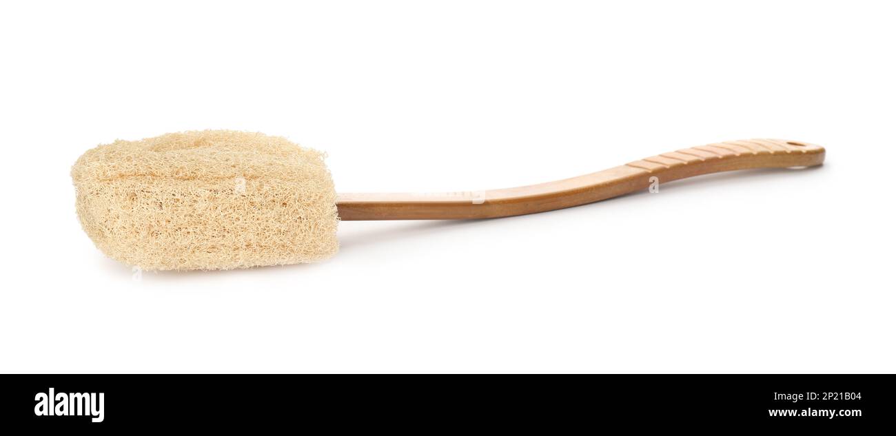 Natural loofah brush with wooden handle isolated on white Stock Photo ...