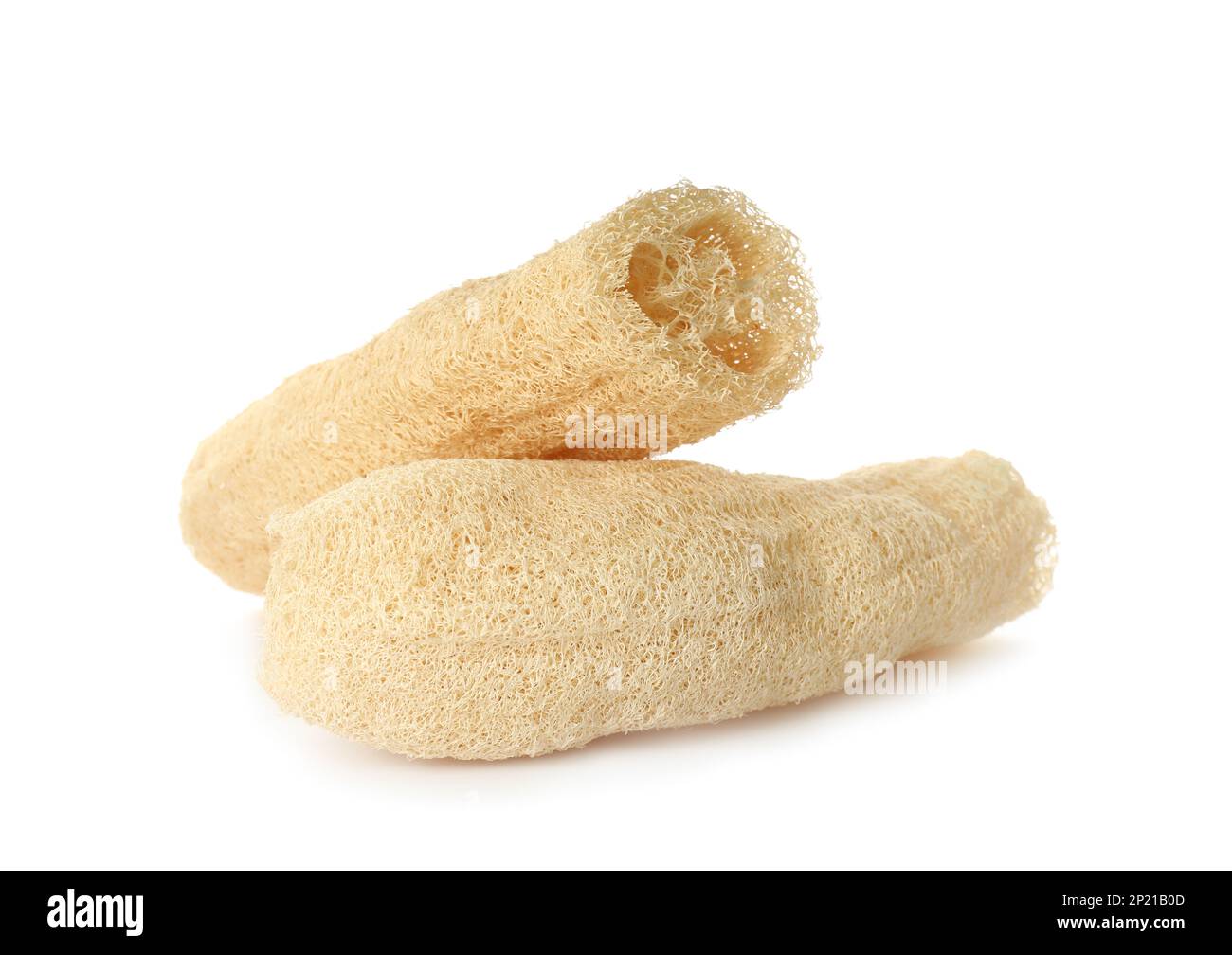 Two natural loofah sponges isolated on white Stock Photo - Alamy