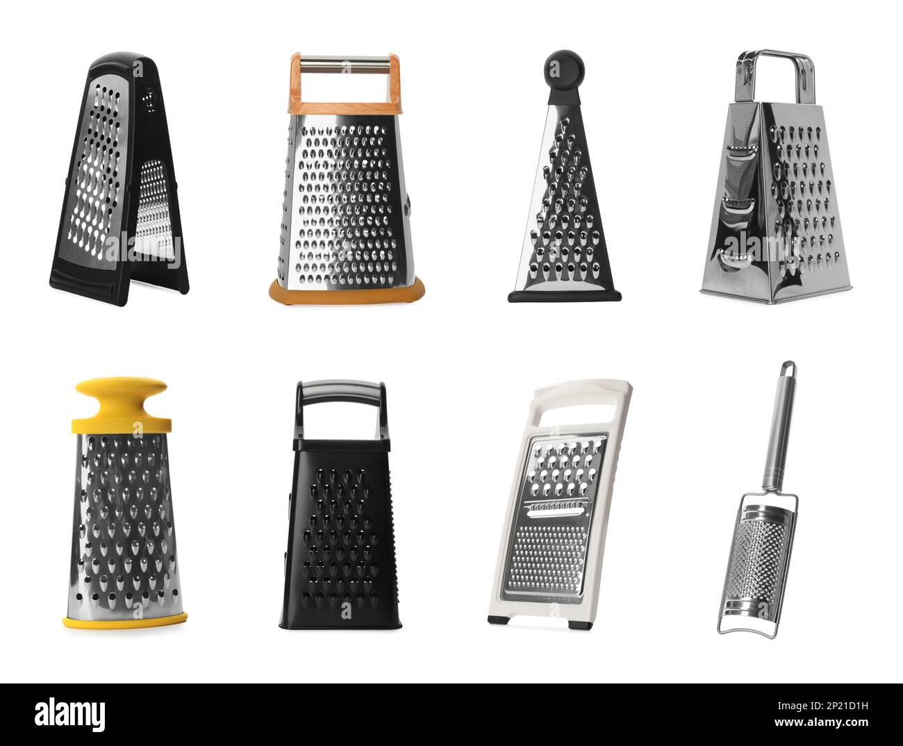 Set with different graters on white background Stock Photo - Alamy
