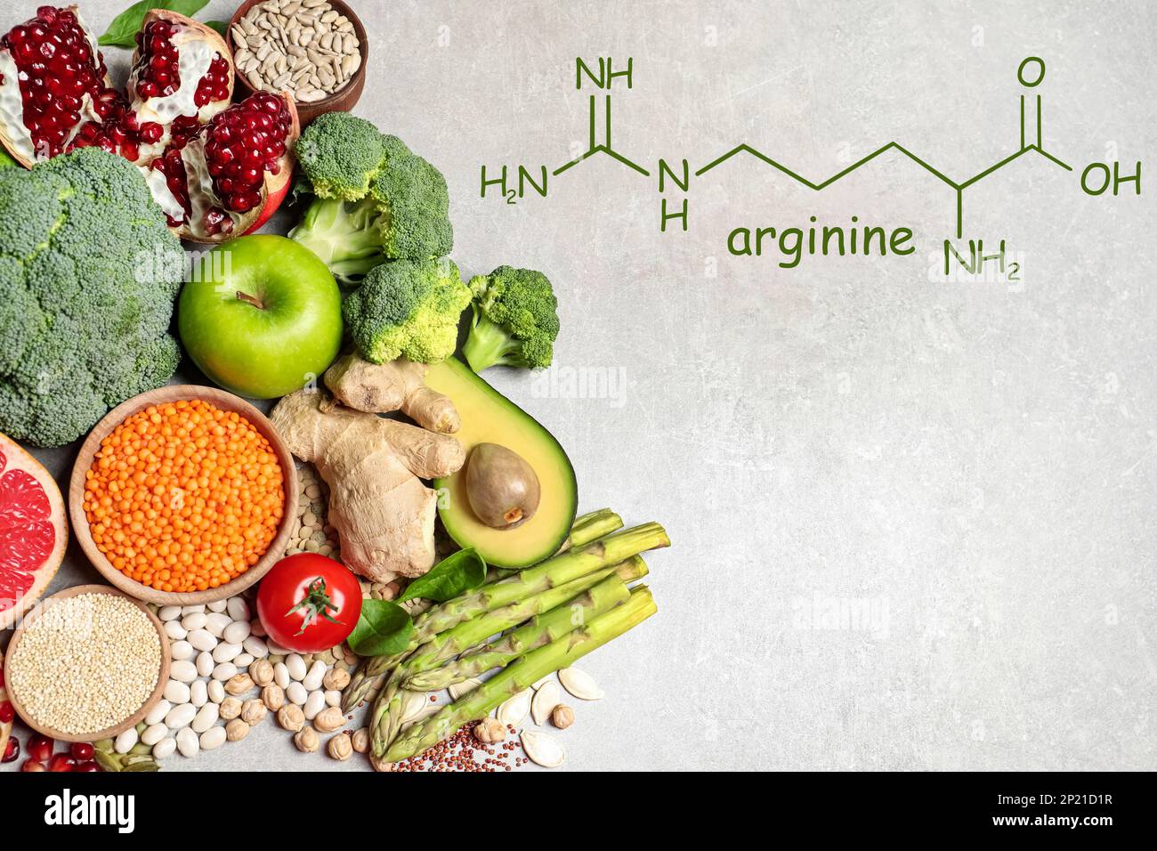 Fresh vegetables, fruits and seeds on light grey table, flat lay ...